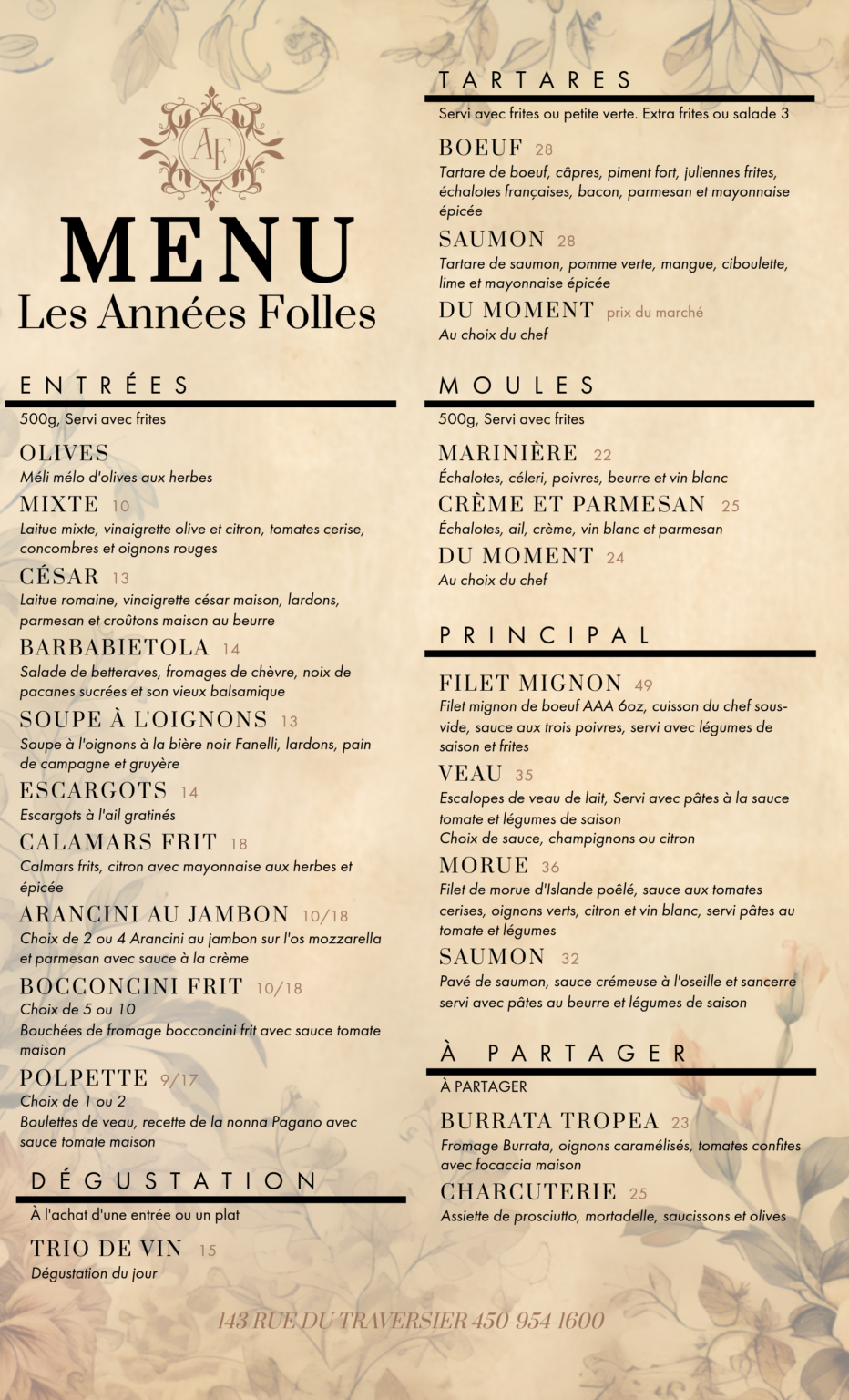 Menu: Venez découvrir notre nouveau menu - Cabaret Les Années Folles