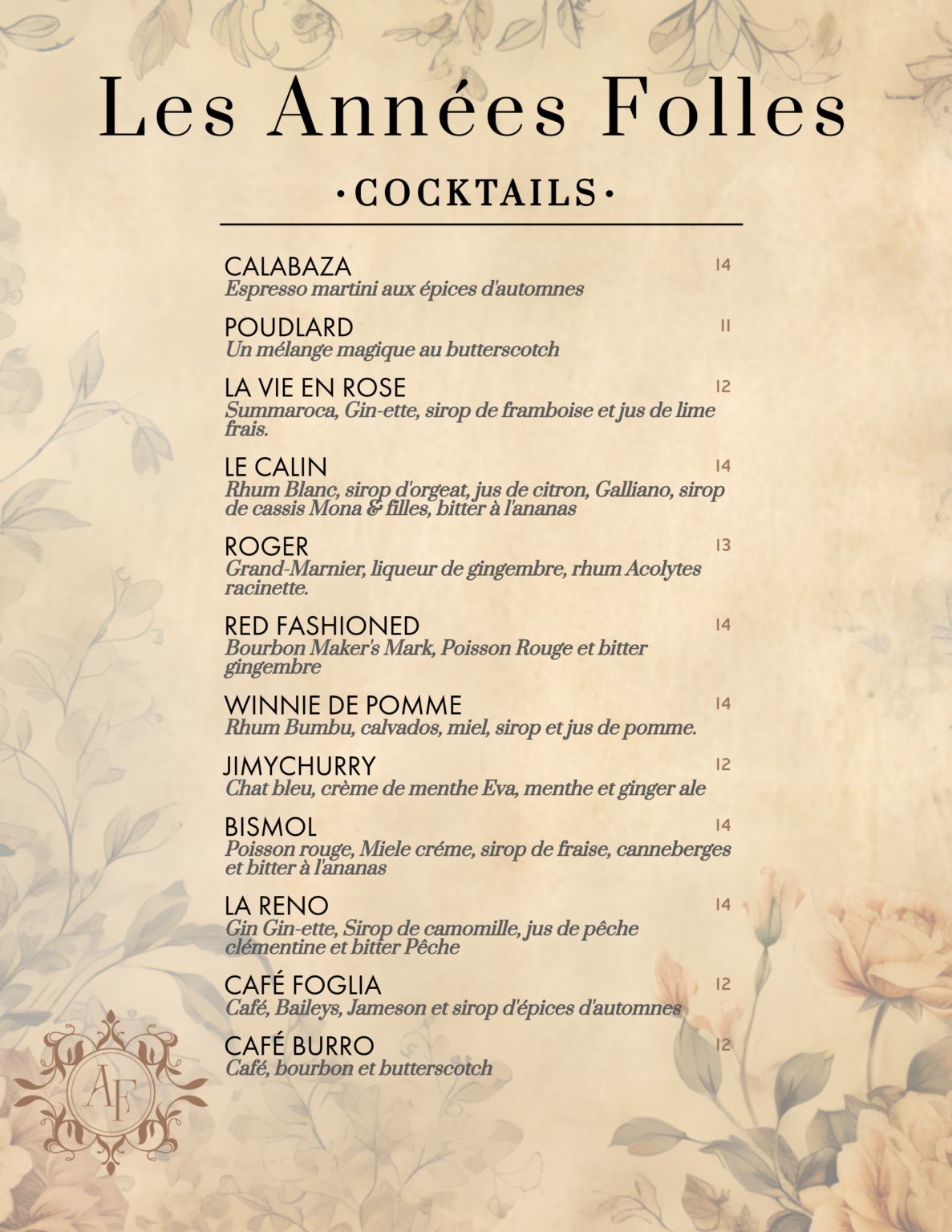 Menu: Venez découvrir notre nouveau menu - Cabaret Les Années Folles